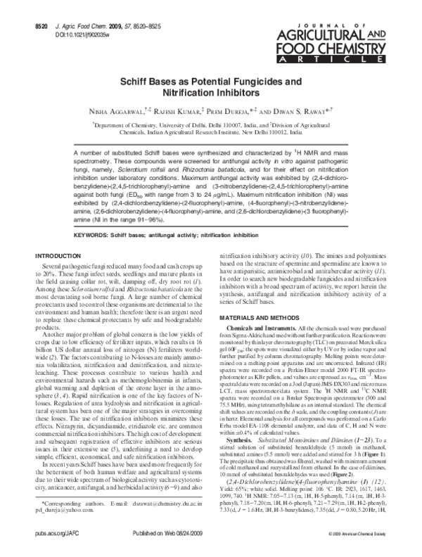 (PDF) Schiff Bases as Potential Fungicides and Nitrification Inhibitors