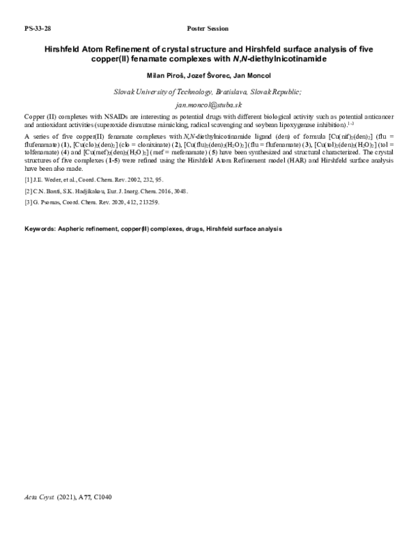 (PDF) Hirshfeld atom refinement of crystal structure and Hirshfeld surface analysis of five ...