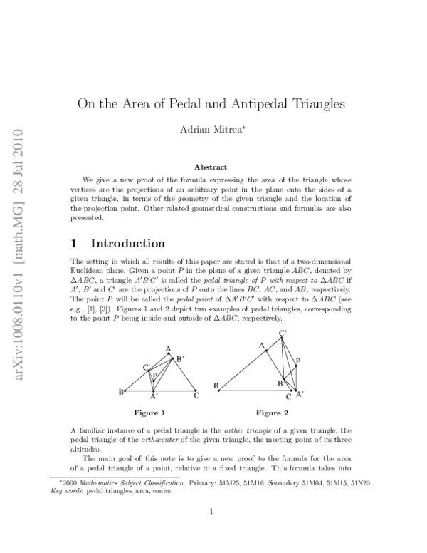 (PDF) On the Area of Pedal and Antipedal Triangles