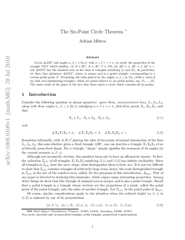 (PDF) The Six-Point Circle Theorem