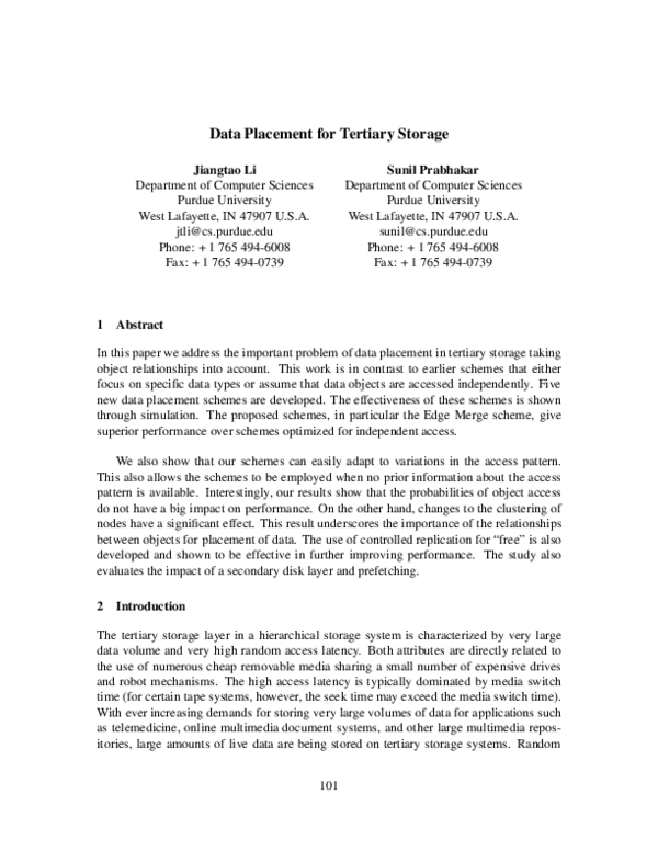 (PDF) Data placement for tertiary storage