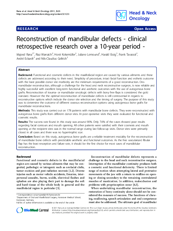 (PDF) Reconstruction of mandibular defects - clinical retrospective ...