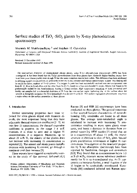 (PDF) Surface studies of TiO2 SiO2 glasses by X-ray photoelectron spectroscopy
