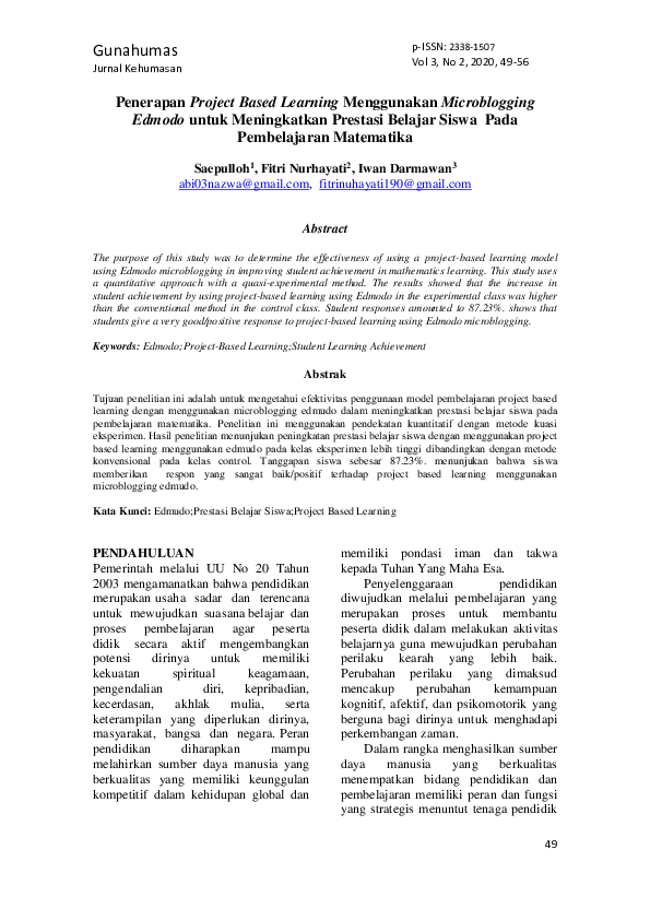 (PDF) Penerapan Project Based Learning Menggunakan Microblogging Edmodo untuk Meningkatkan ...