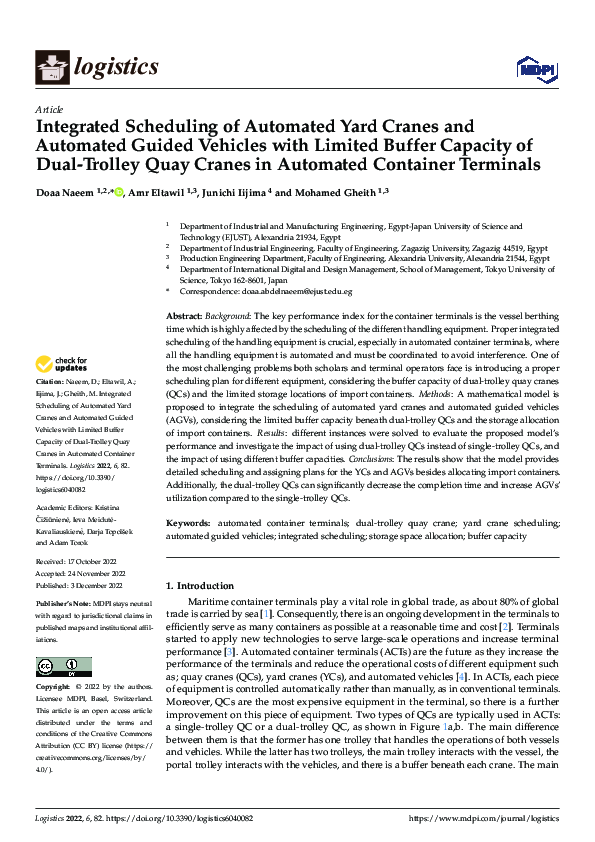 (PDF) Integrated Scheduling of Automated Yard Cranes and Automated Guided Vehicles with Limited ...