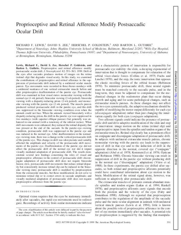 (PDF) Proprioceptive and Retinal Afference Modify Postsaccadic Ocular Drift