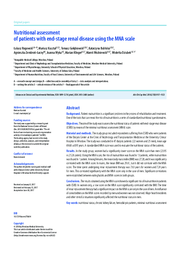 (PDF) Nutritional assessment of patients with end-stage renal disease ...