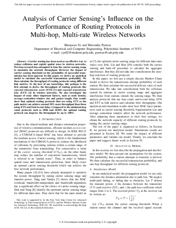 (PDF) Analysis of Carrier Sensing's Influence on the Performance of ...