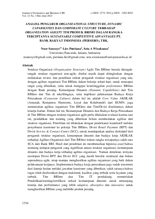 (PDF) ANALISA PENGARUH ORGANIZATIONAL STRUCTURE, DYNAMIC CAPABILITIES ...