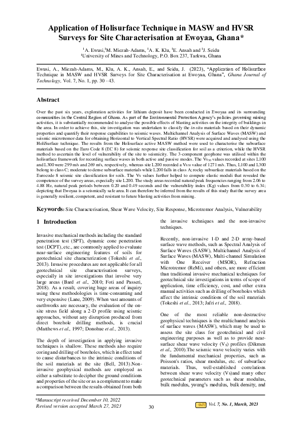 (PDF) Application of Holisurface Technique in MASW and HVSR Surveys for Site Characterisation at ...