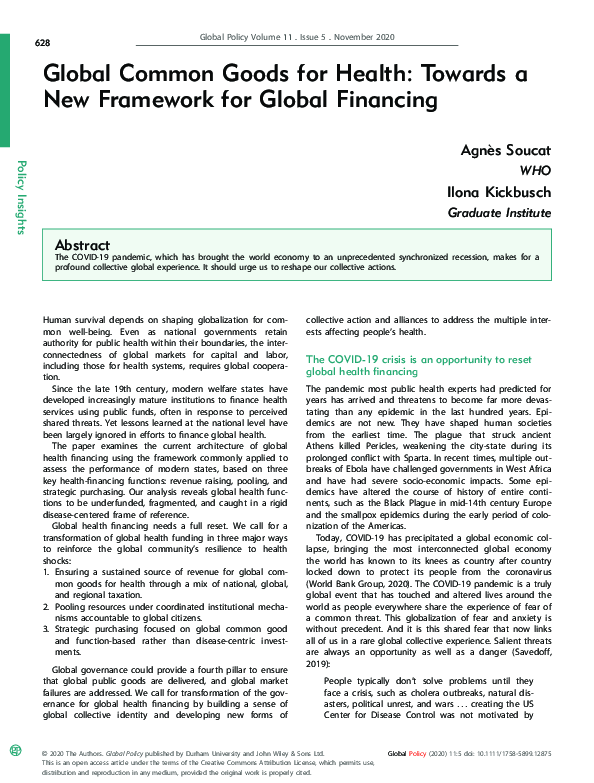 (PDF) Global Common Goods for Health: Towards a New Framework for ...