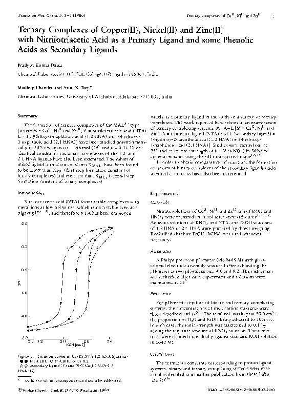 (PDF) Ternary complexes of copper(II), nickel(II) and zinc(II) with nitrilotriacetic acid as a ...