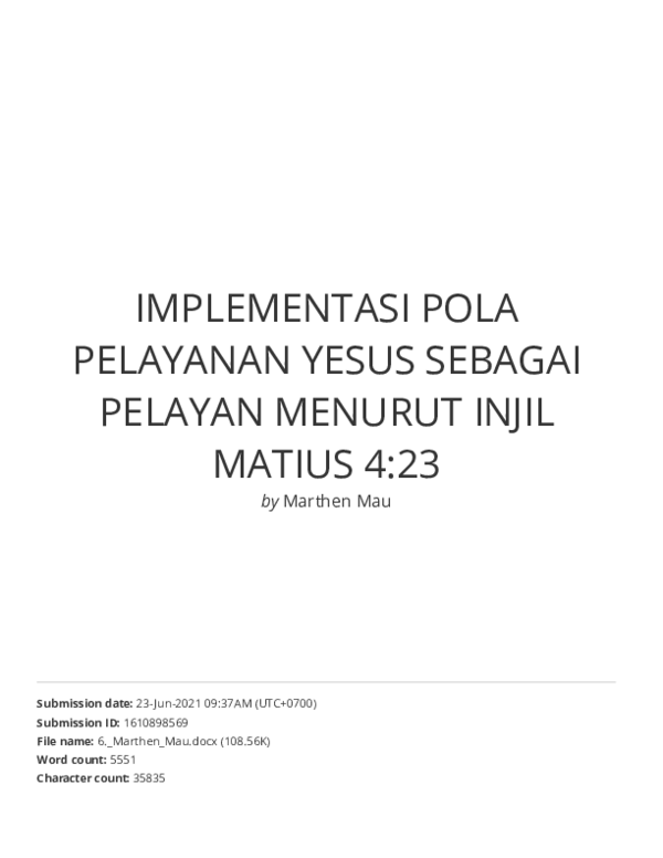 (PDF) Implementasi Pola Pelayanan Yesus Sebagai Pelayan Menurut Injil ...
