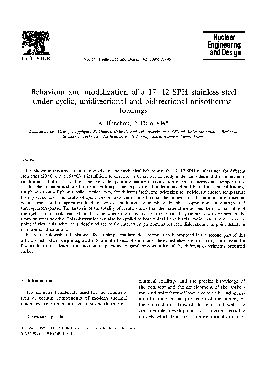 (PDF) Behaviour and modelization of a 17-12 SPH stainless steel under ...