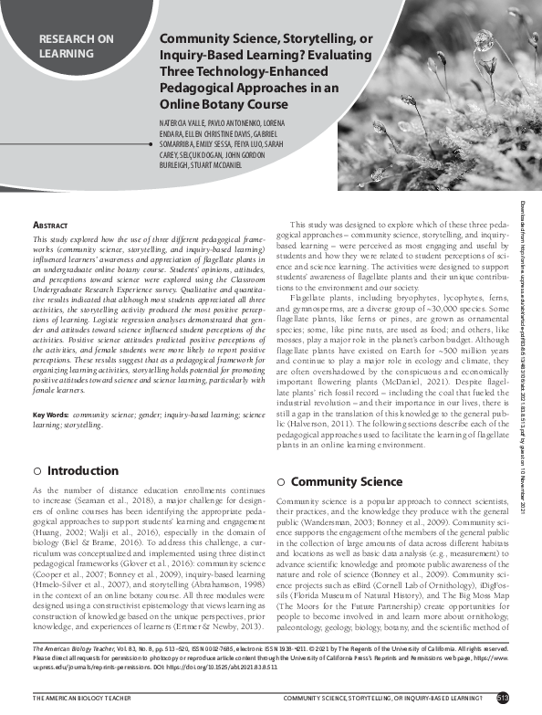 (PDF) Community Science, Storytelling, or Inquiry-Based Learning? Evaluating Three Technology ...
