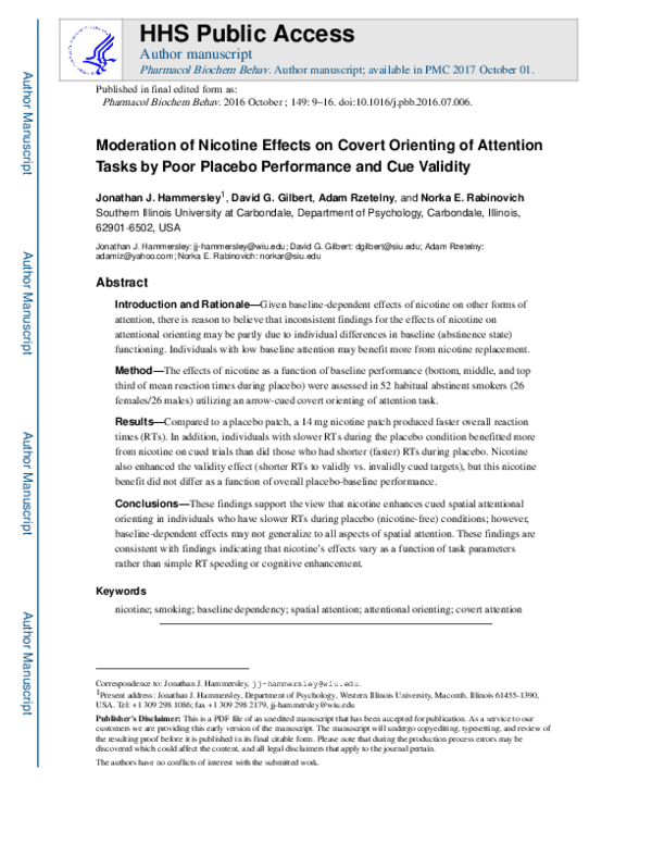 (PDF) Moderation of Nicotine Effects on Covert Orienting of Attention ...