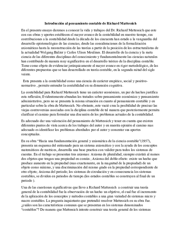 (DOC) Introducción al pensamiento contable de Richard Mattessich