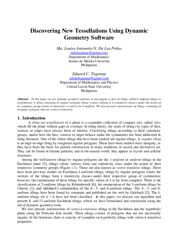 (PDF) Discovering New Tessellations Using Dynamic Geometry Software