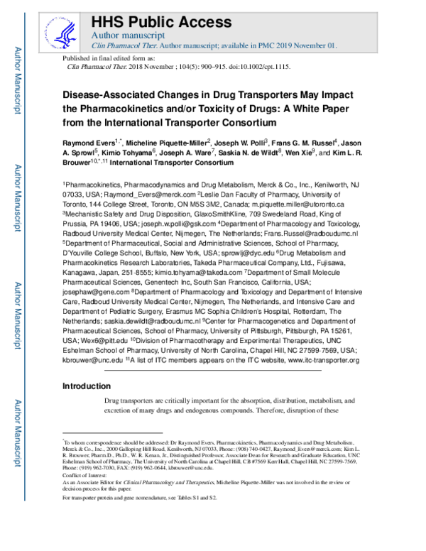 (PDF) Disease-Associated Changes in Drug Transporters May Impact the ...