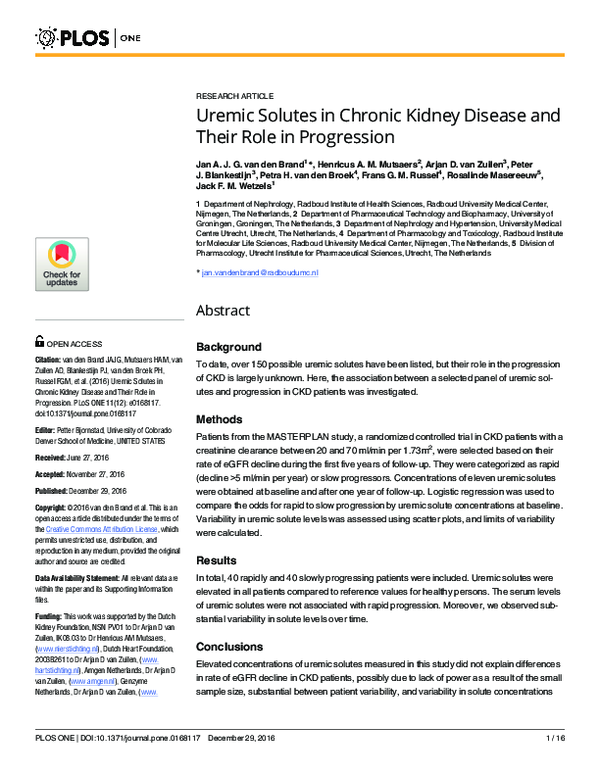 (PDF) Uremic Solutes in Chronic Kidney Disease and Their Role in ...