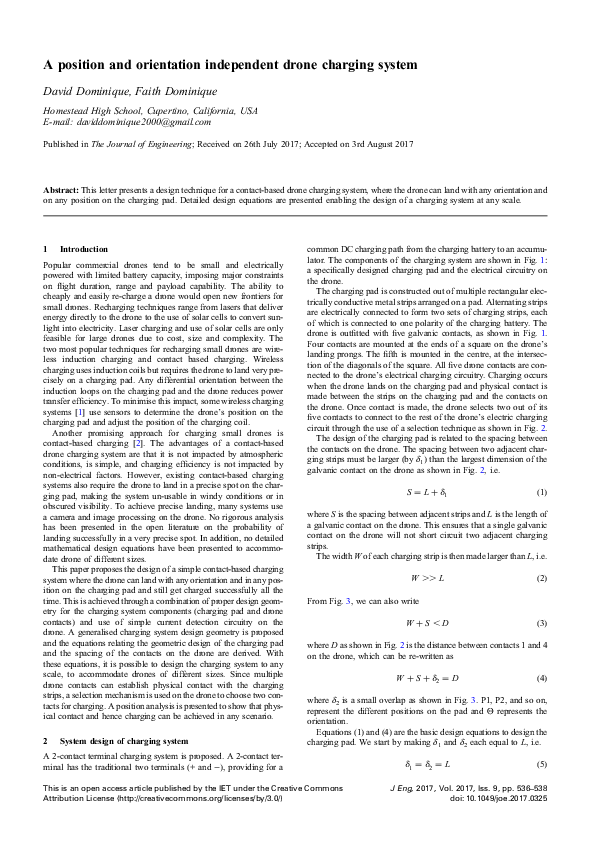 (PDF) A position and orientation independent drone charging system