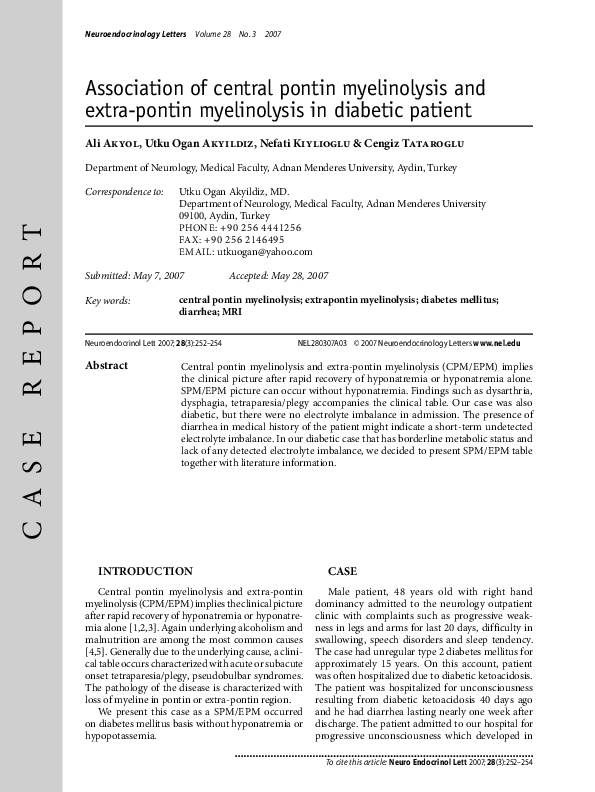 (PDF) Association of central pontin myelinolysis and extra-pontin ...