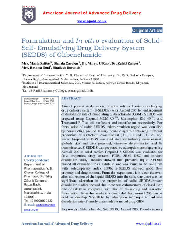(PDF) Formulation and In vitro evaluation of Solid- Self
