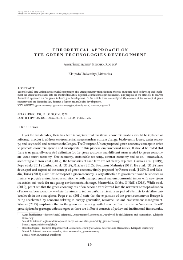 (PDF) Theoretical approach on the Green Technologies Development