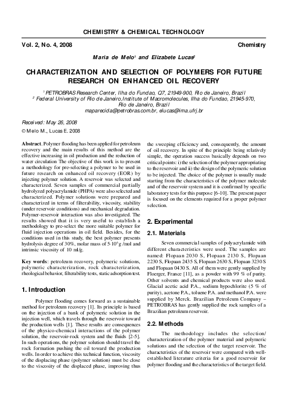(PDF) Characterization and selection of polymers for future research on ...