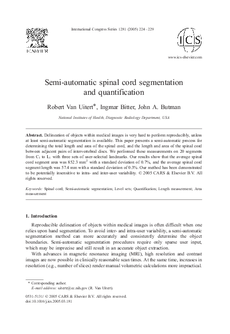 Pdf Semi Automatic Spinal Cord Segmentation And Quantification