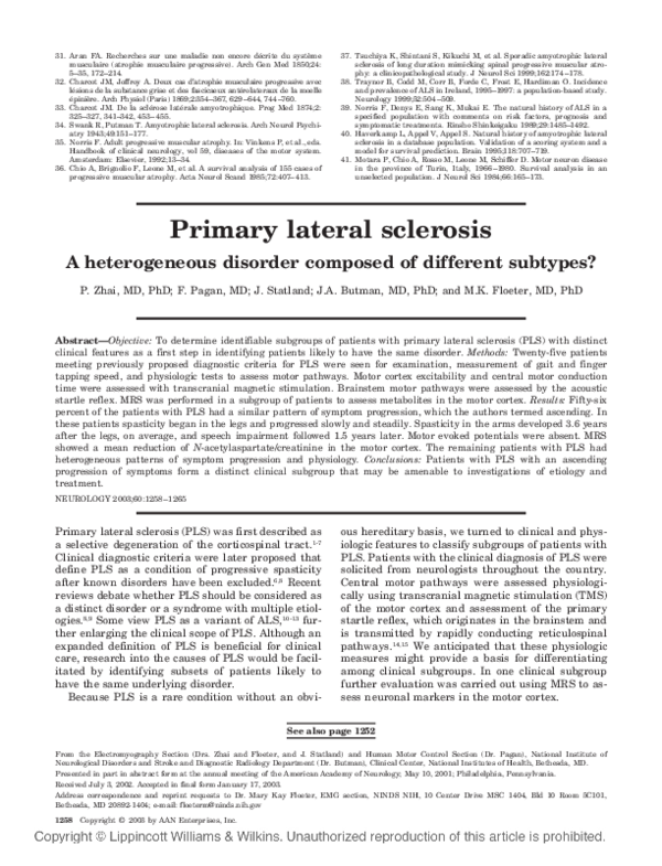 (PDF) Primary lateral sclerosis: A heterogeneous disorder composed of ...