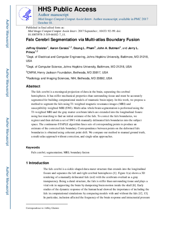 (PDF) Falx Cerebri Segmentation via Multi-atlas Boundary Fusion