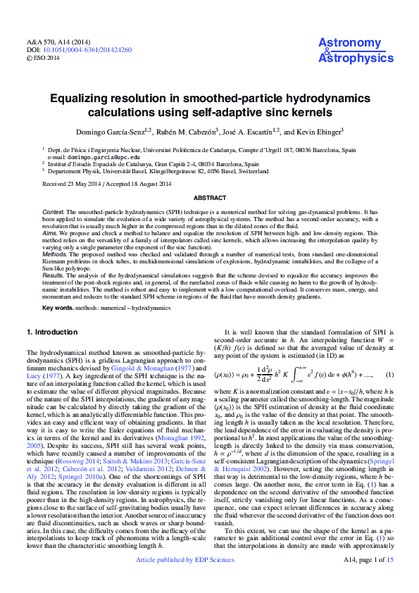 Pdf Equalizing Resolution In Smoothed Particle Hydrodynamics Calculations Using Self Adaptive