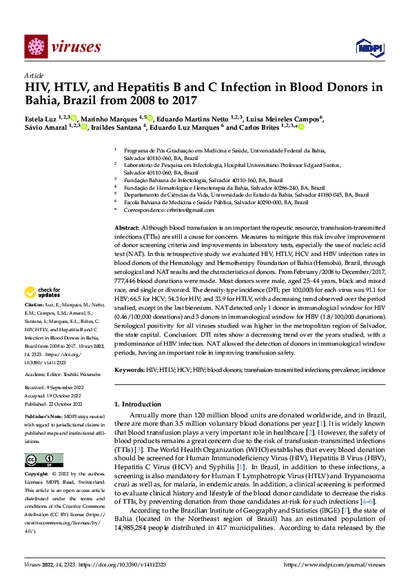 (PDF) HIV, HTLV, and Hepatitis B and C Infection in Blood Donors in ...