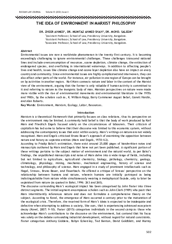 (PDF) THE IDEA OF ENVIRONMENT IN MARXIST PHILOSOPHY