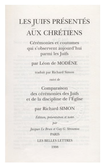(PDF) Jacques Le Brun and Guy G. Stroumsa, *Les Juifs présentés aux ...