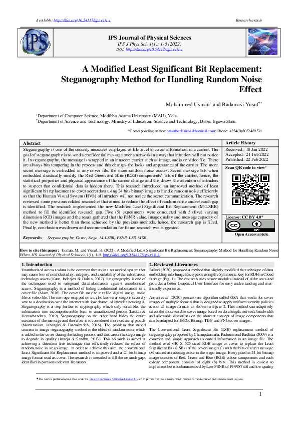 Pdf A Modified Least Significant Bit Replacement Steganography Method For Handling Random