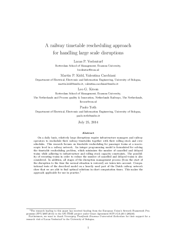 Pdf A Railway Timetable Rescheduling Approach For Handling Large Scale Disruptions