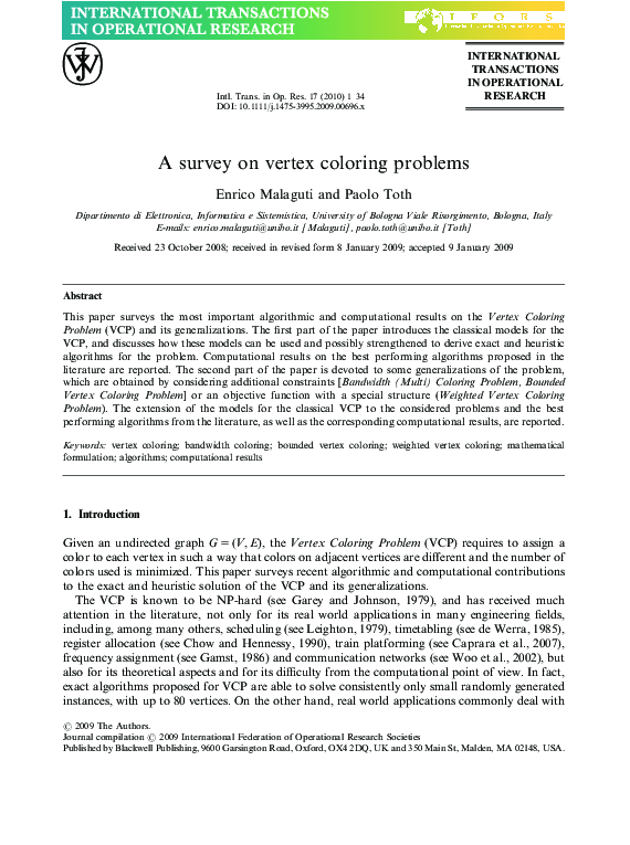 (PDF) A survey on vertex coloring problems