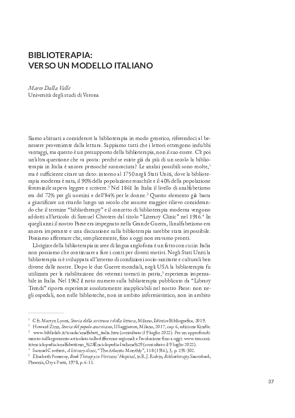 (PDF) Biblioterapia: verso un modello italiano