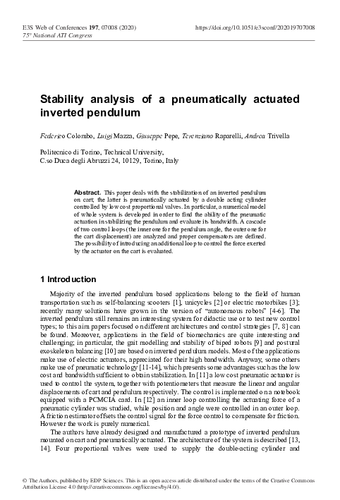 (PDF) Stability analysis of a pneumatically actuated inverted pendulum