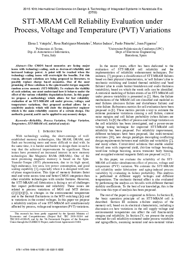 (PDF) STT-MRAM cell reliability evaluation under process, voltage and temperature (PVT) variations