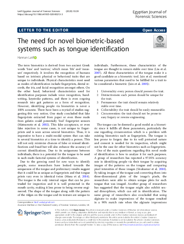 Pdf The Need For Novel Biometric Based Systems Such As Tongue