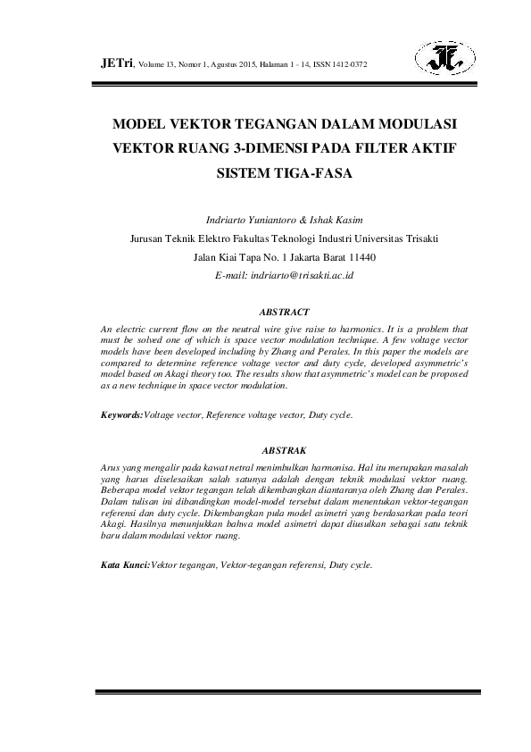 (PDF) Model Vektor Tegangan Dalam Modulasi Vektor Ruang 3-DIMENSI Pada ...