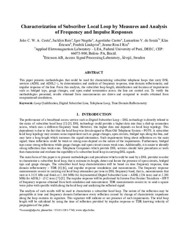 (PDF) Characterization of subscriber local loop by measures and ...