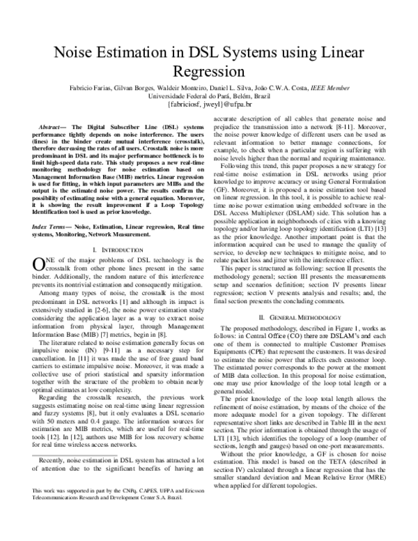 Pdf Noise Estimation In Dsl Systems Using Linear Regression