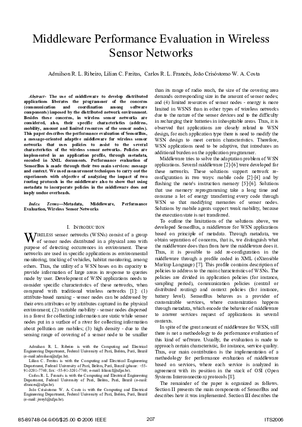(PDF) Middleware performance evaluation in wireless sensor networks