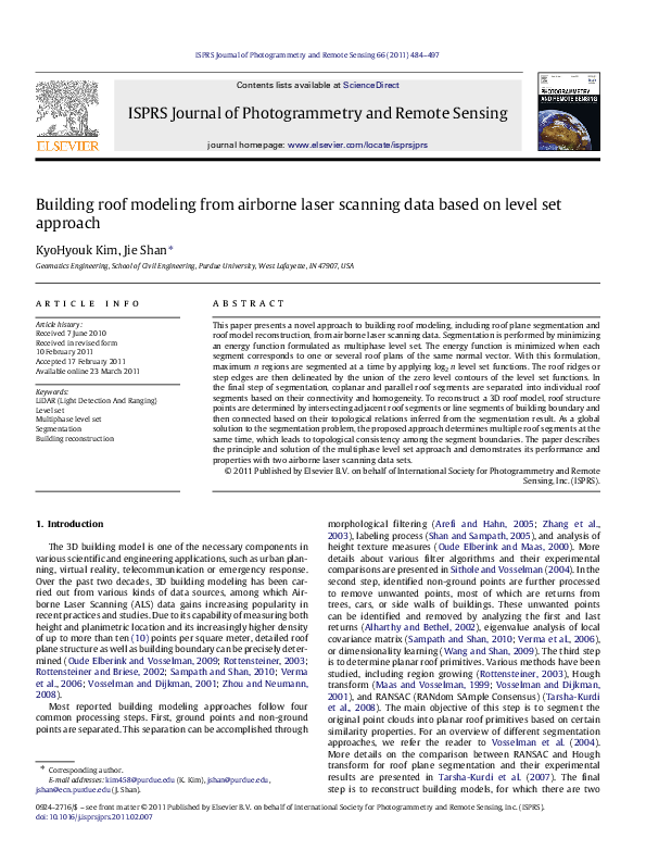 Pdf Building Roof Modeling From Airborne Laser Scanning Data Based On Level Set Approach Jie