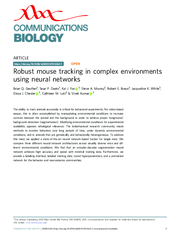 (PDF) Robust mouse tracking in complex environments using neural networks