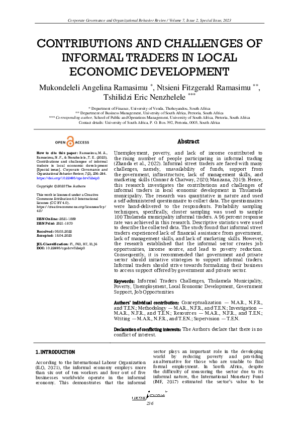 (PDF) Contributions and challenges of informal traders in local ...